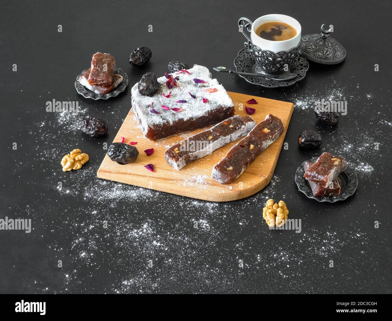 Homemade marmalade sweets with date fruits and nuts, eastern candies on ...