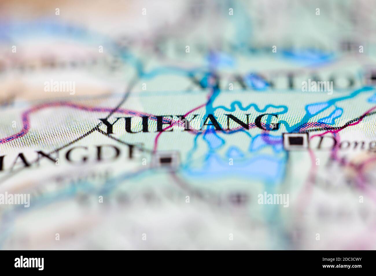 Shallow depth of field focus on geographical map location of Yueyang ...
