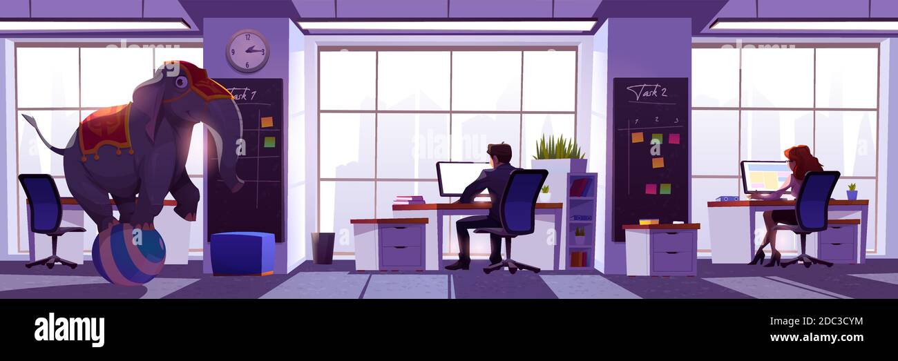 Concept of ignore elephant in room. Illustration of idiom about avoid ...