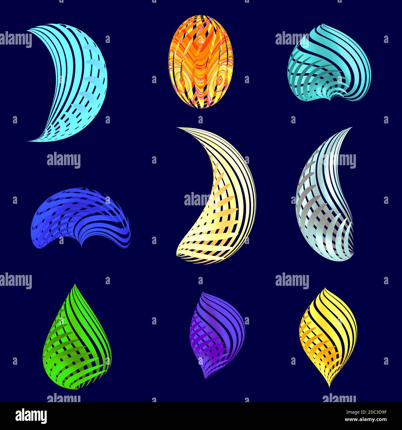 set of colorful abstract three-dimensional figures of different shapes ...