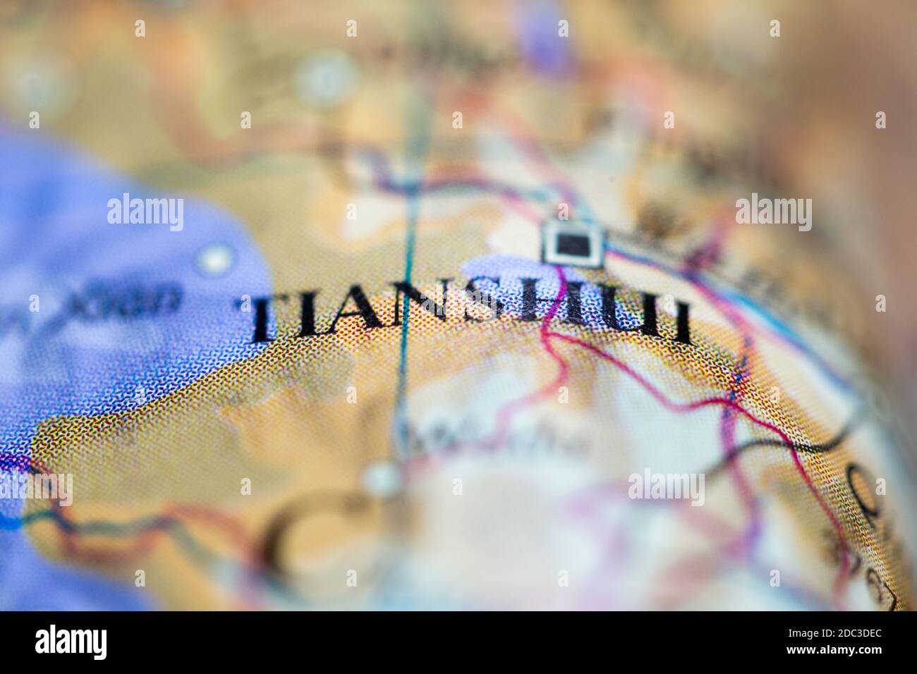 Shallow depth of field focus on geographical map location of Tianshui ...