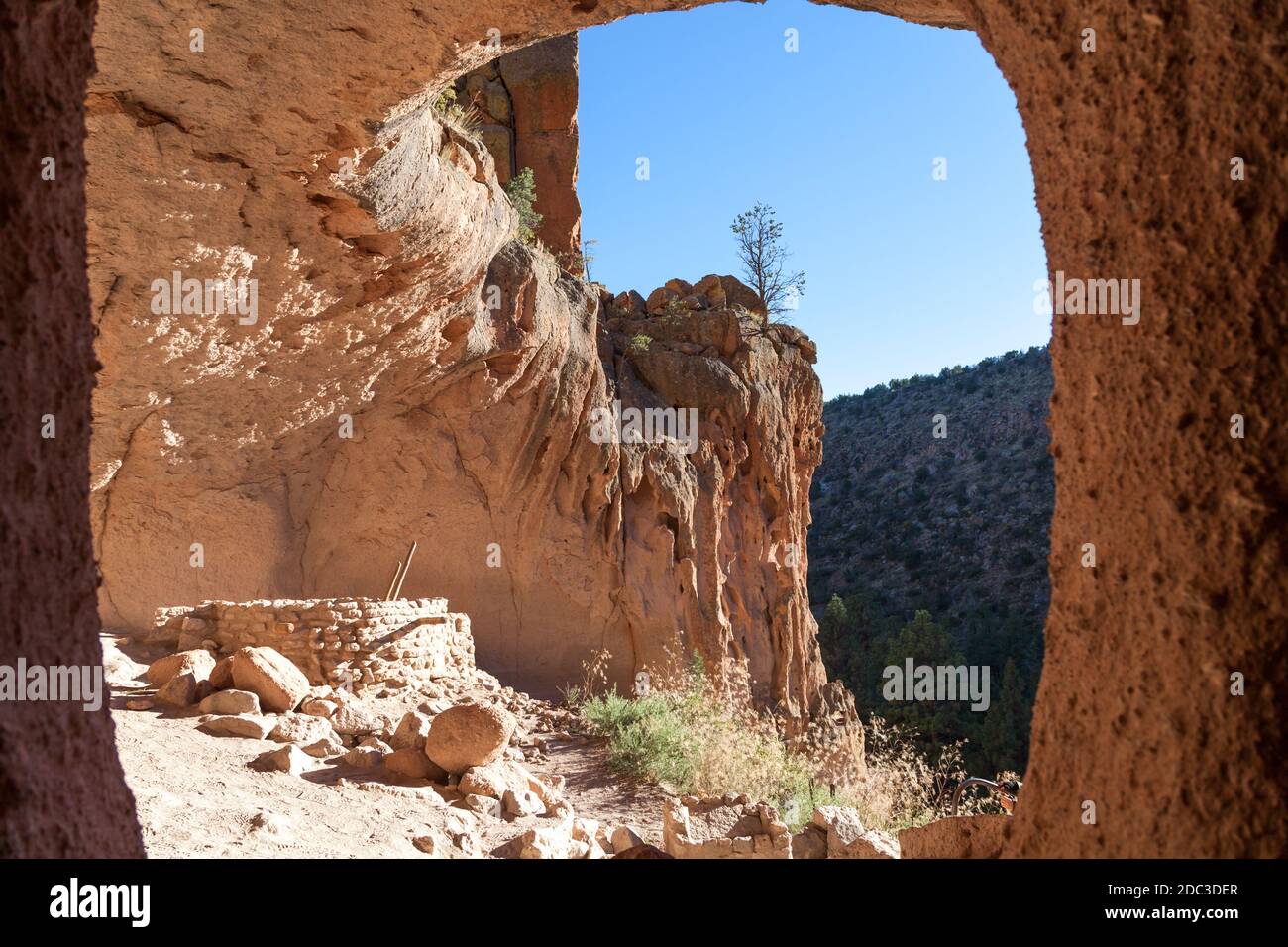 Inside a cave dwelling of the Pueblo people located high up on a ...