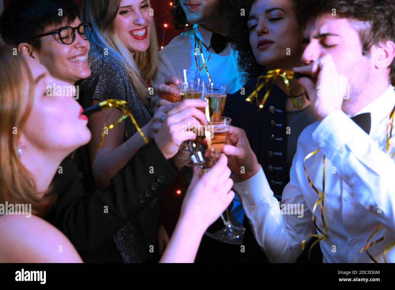 Friends at a Christmas party making a toast. Christmas celebration ...