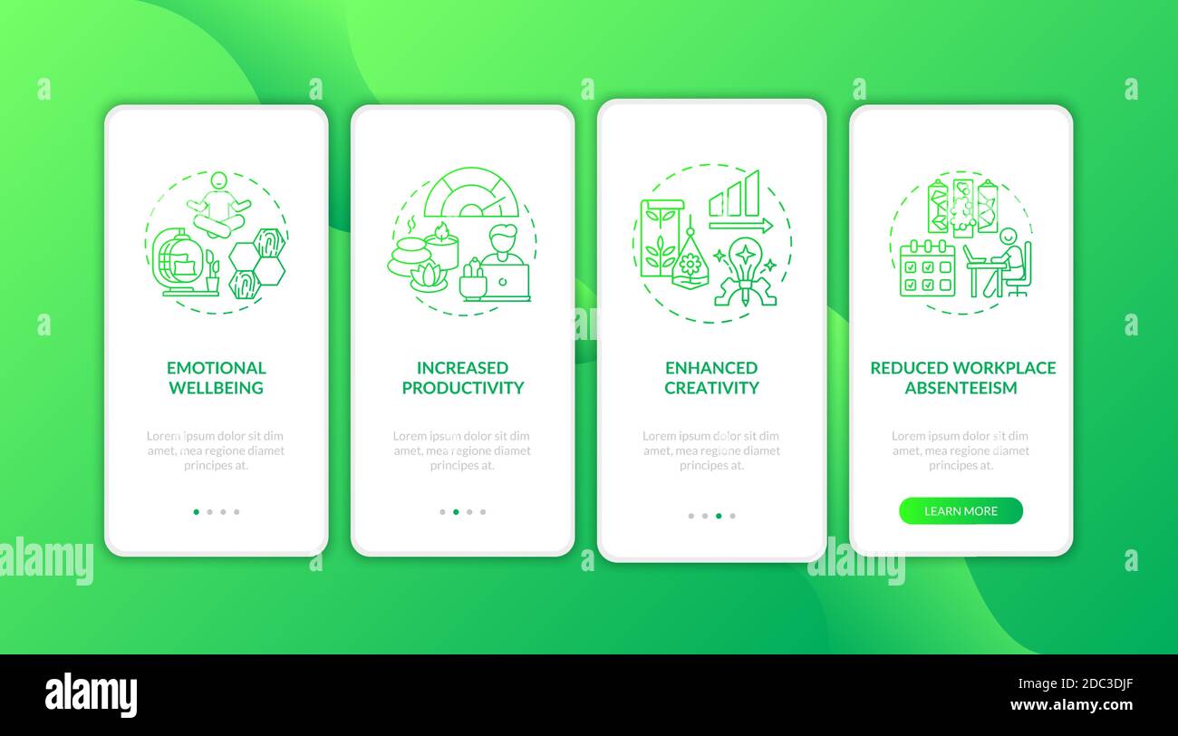 Indoor environment green onboarding mobile app page screen with ...
