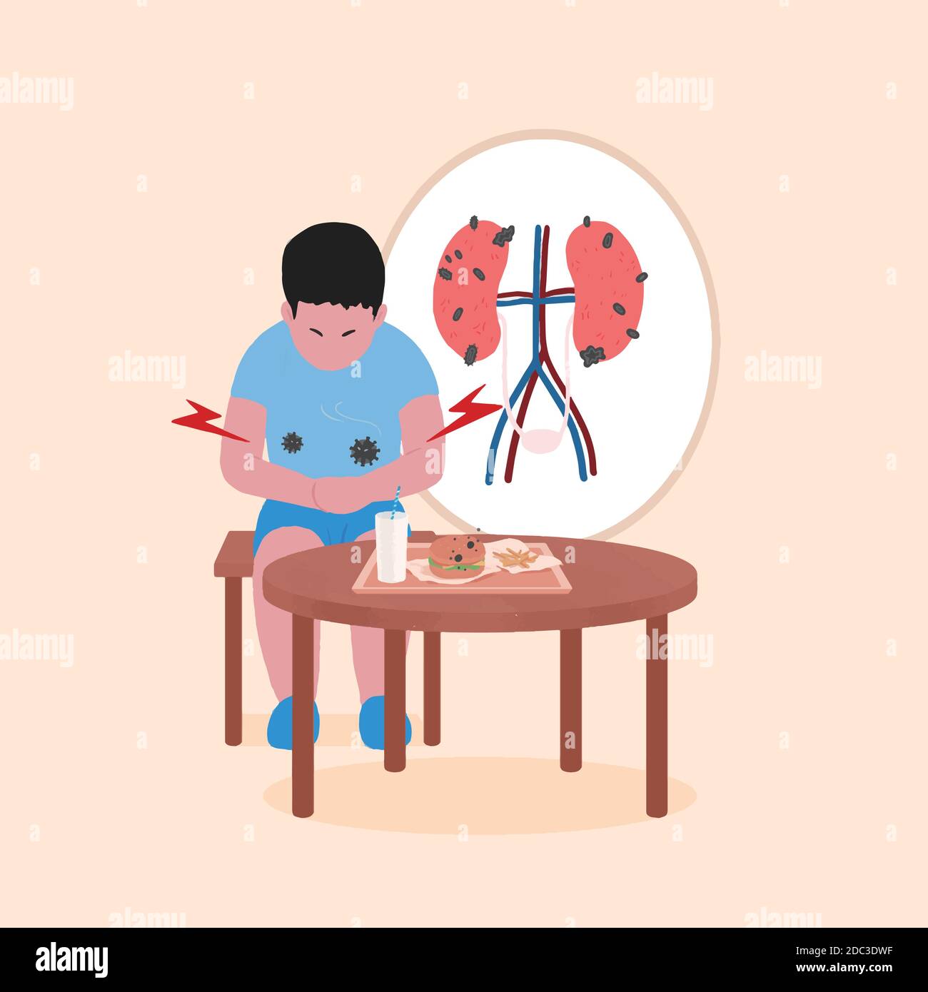 Fast food harmful effects, diseases caused by hamburger illustration ...