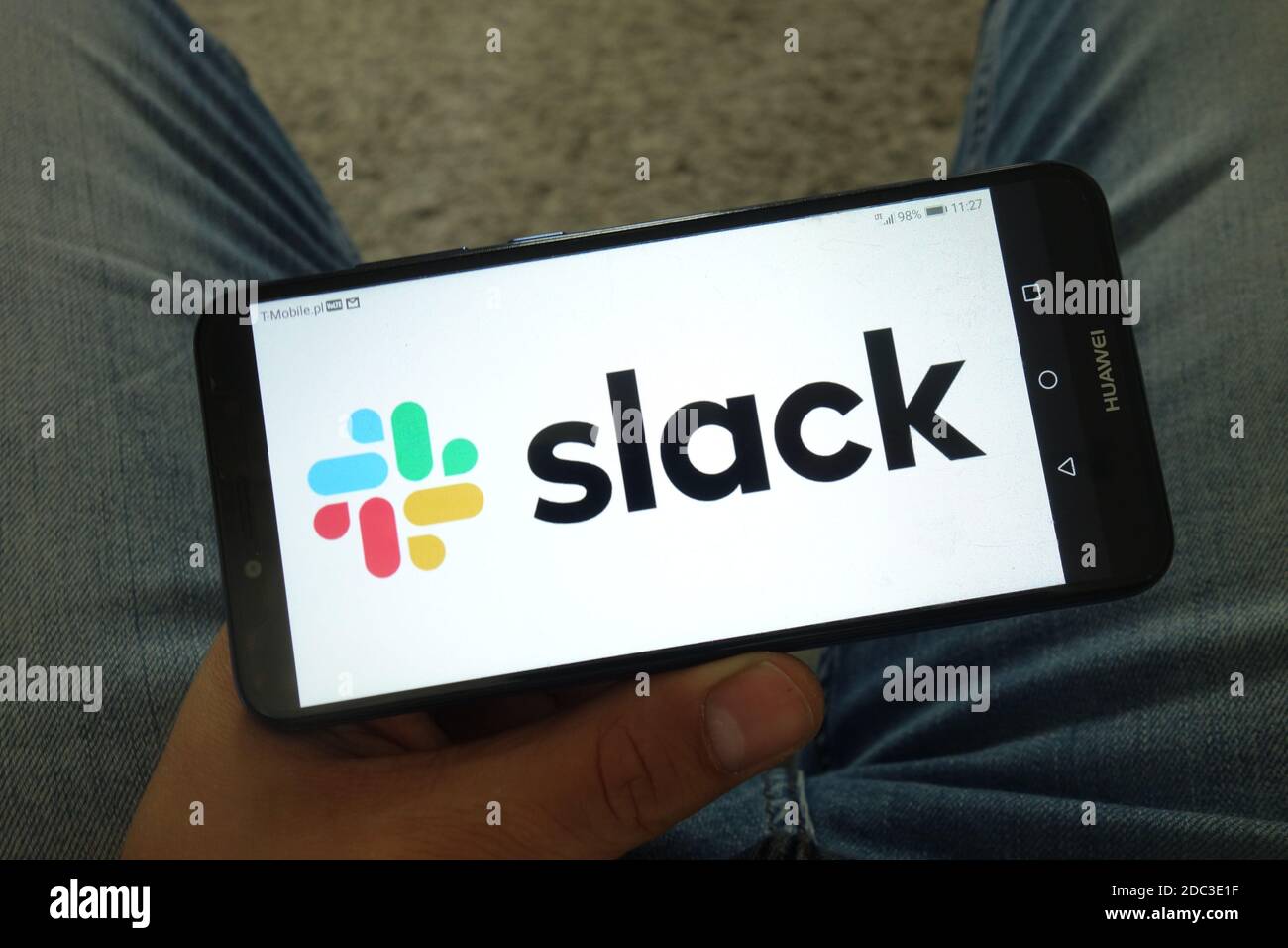 KONSKIE, POLAND - June 29, 2019: Slack logo displayed on mobile phone ...