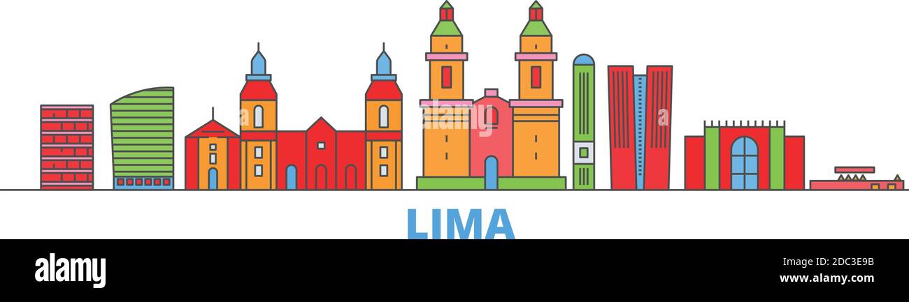 Peru, Lima line cityscape, flat vector. Travel city landmark, oultine ...