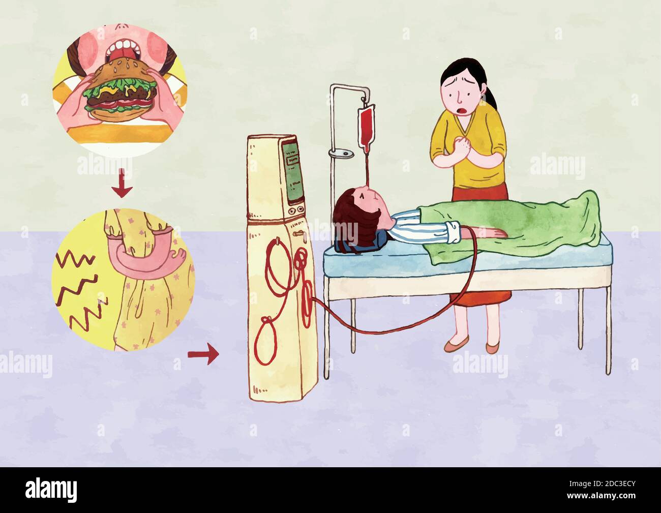 Fast food harmful effects, diseases caused by hamburger illustration ...