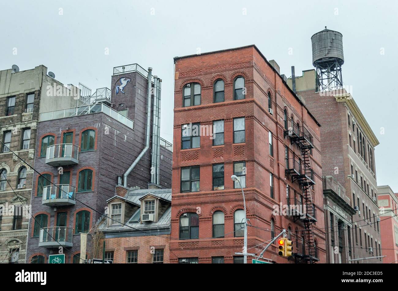 Typical Manhattan Apartment Blocks with Fire Escape Ladders and Water ...