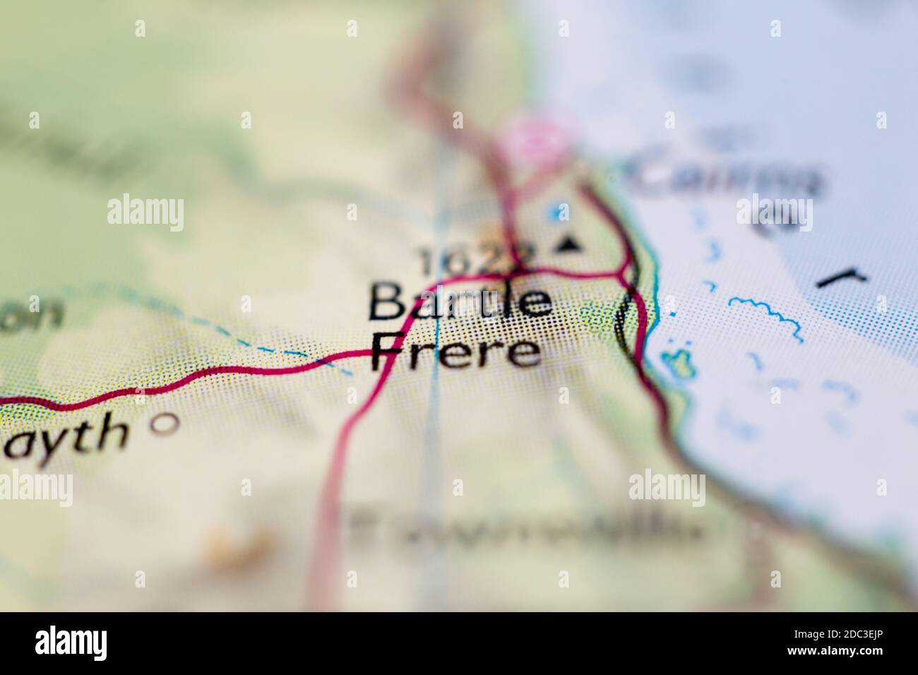Shallow depth of field focus on geographical map location of Mount ...