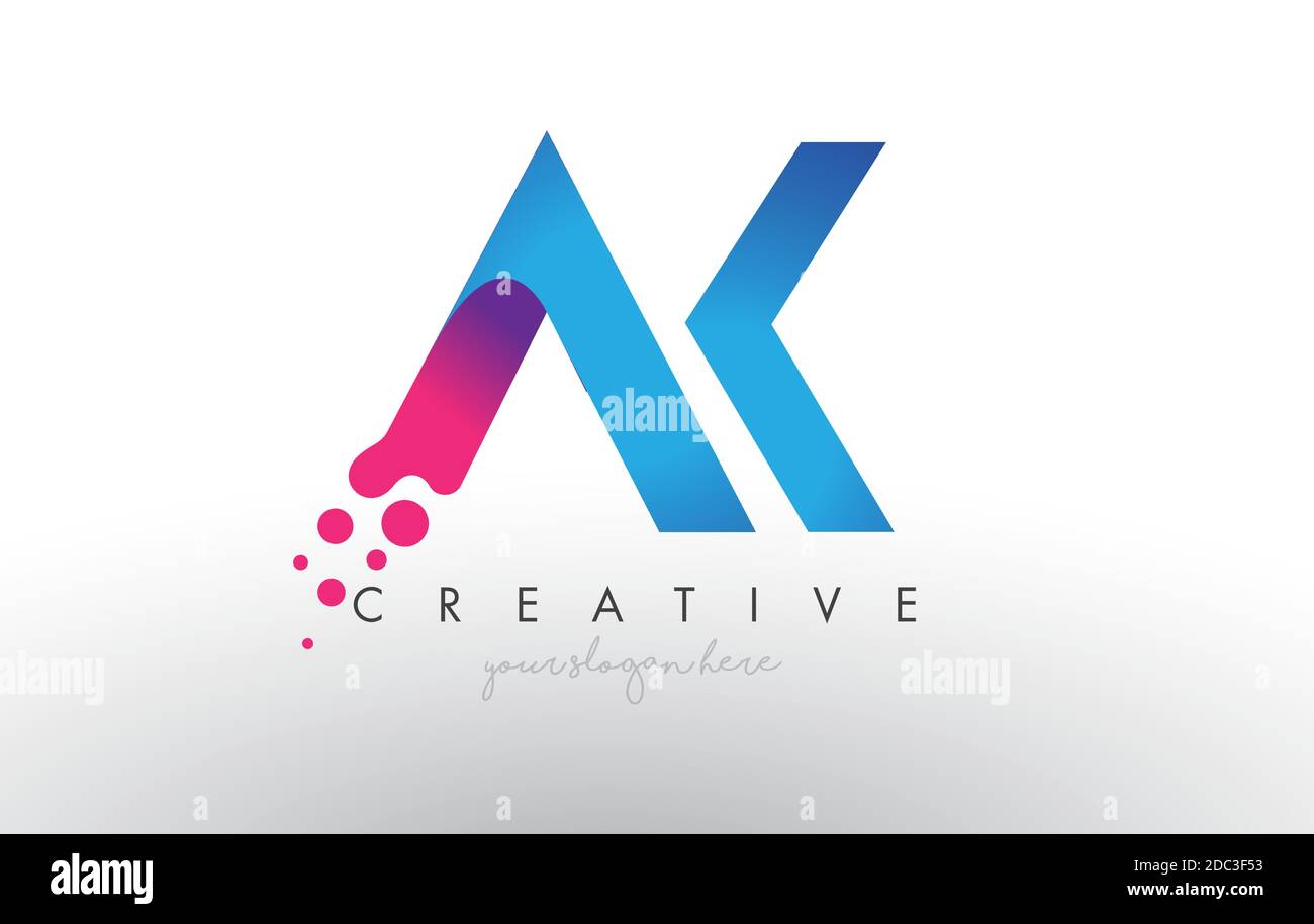 AK Letter Design with Creative Dots Bubble Circles and Blue Pink Colors ...