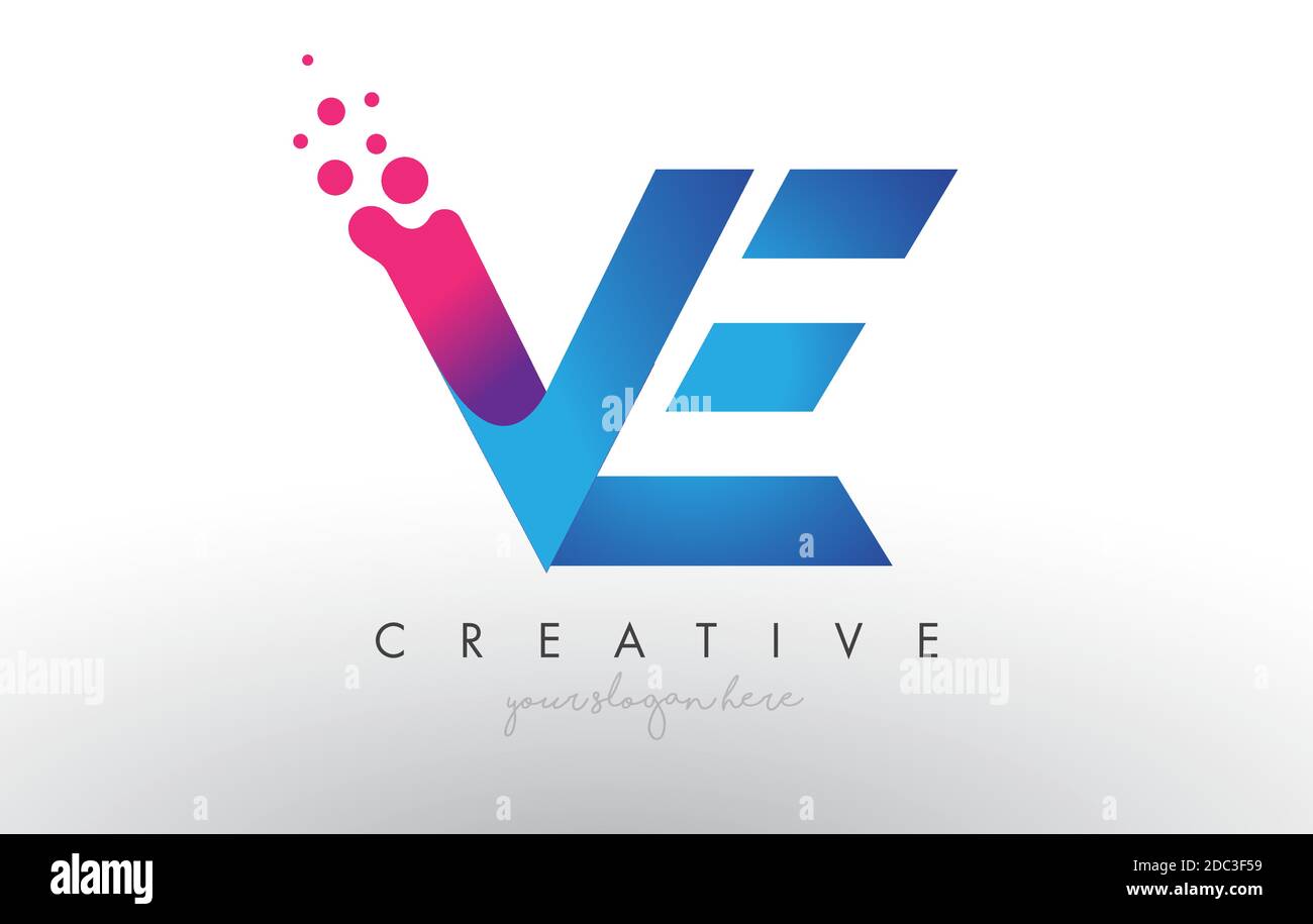 VE Letter Design with Creative Dots Bubble Circles and Blue Pink Colors ...