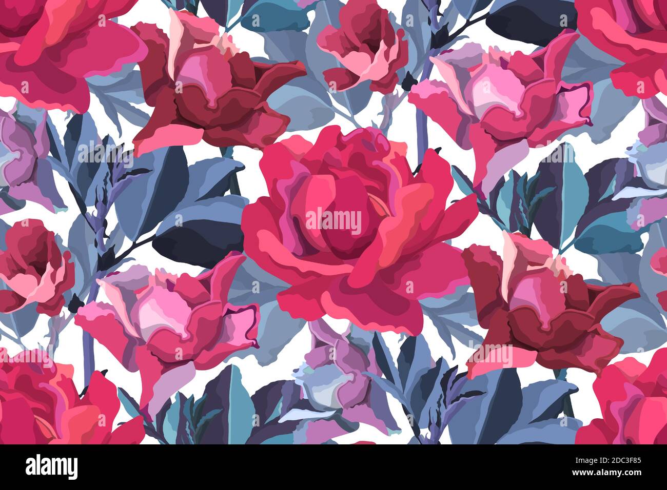Vector floral seamless pattern. Burgundy garden roses Stock Vector ...