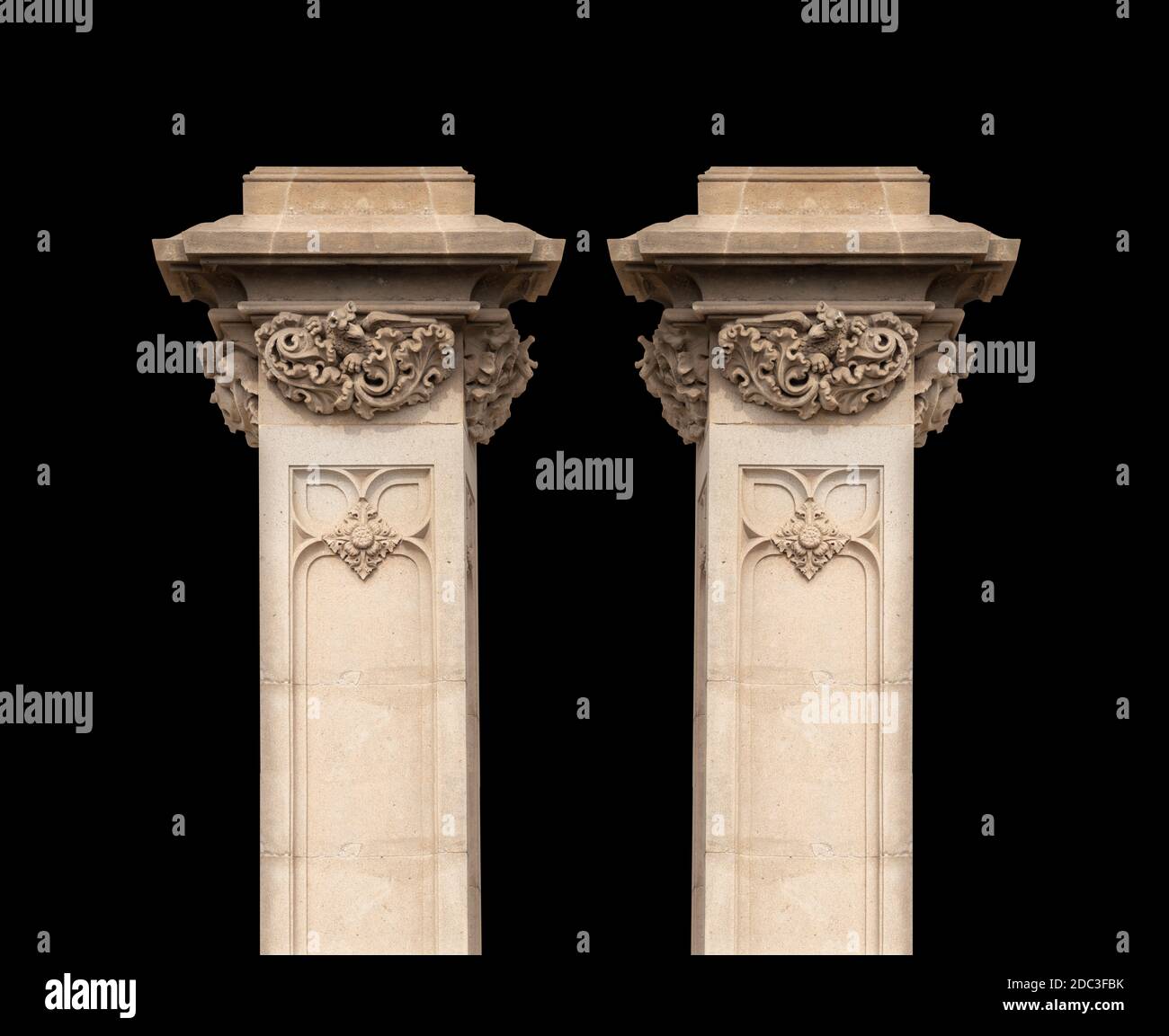 Elements of architectural decorations of buildings, columns and tops ...