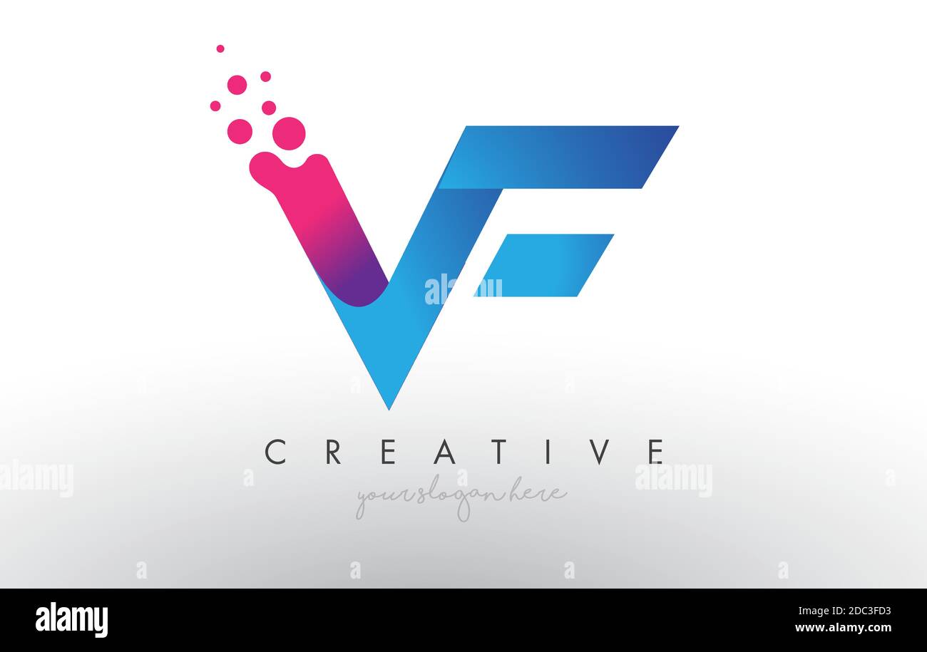 VF Letter Design with Creative Dots Bubble Circles and Blue Pink Colors ...