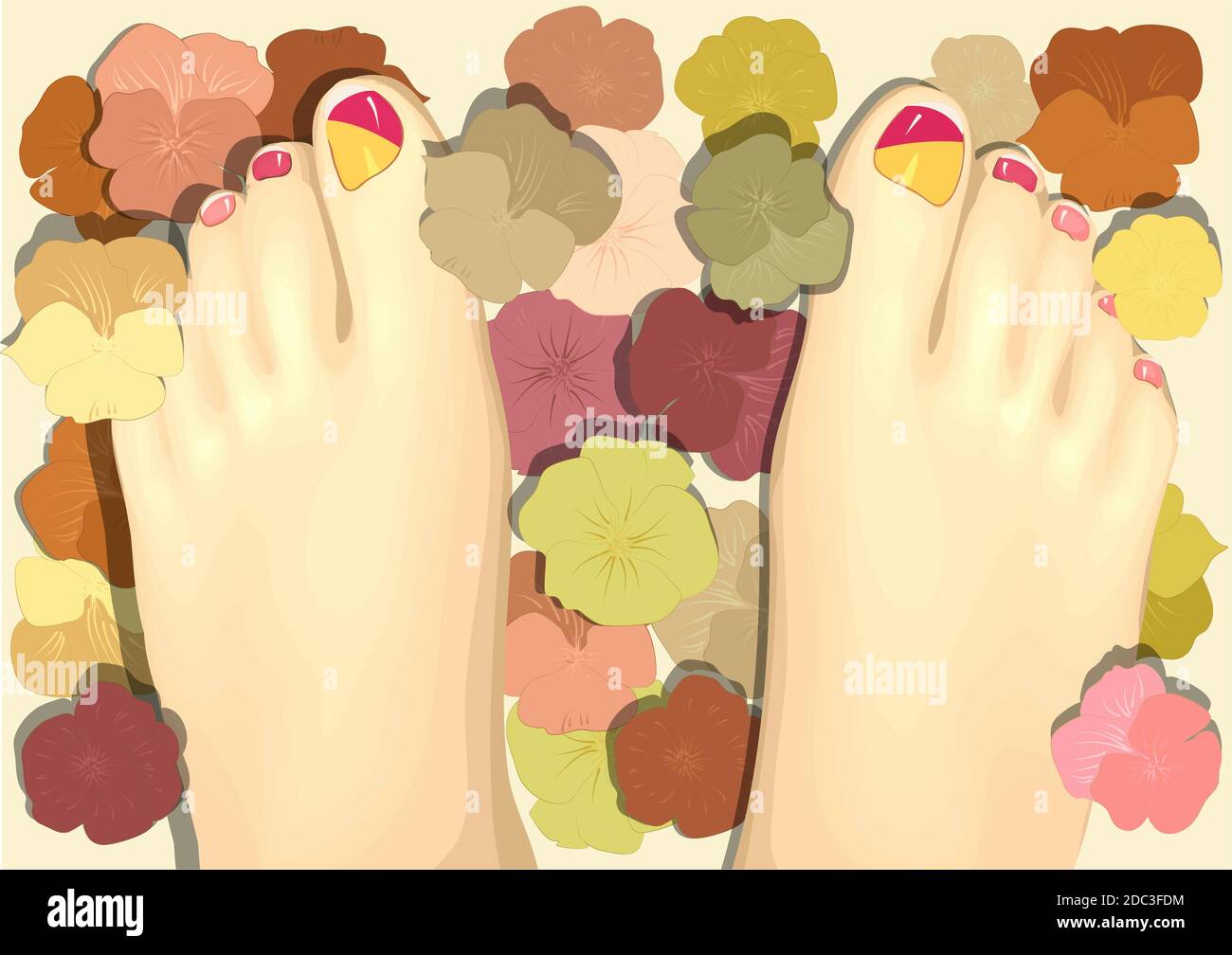 pedicure abstract background with feet and flowers Stock Vector Image ...
