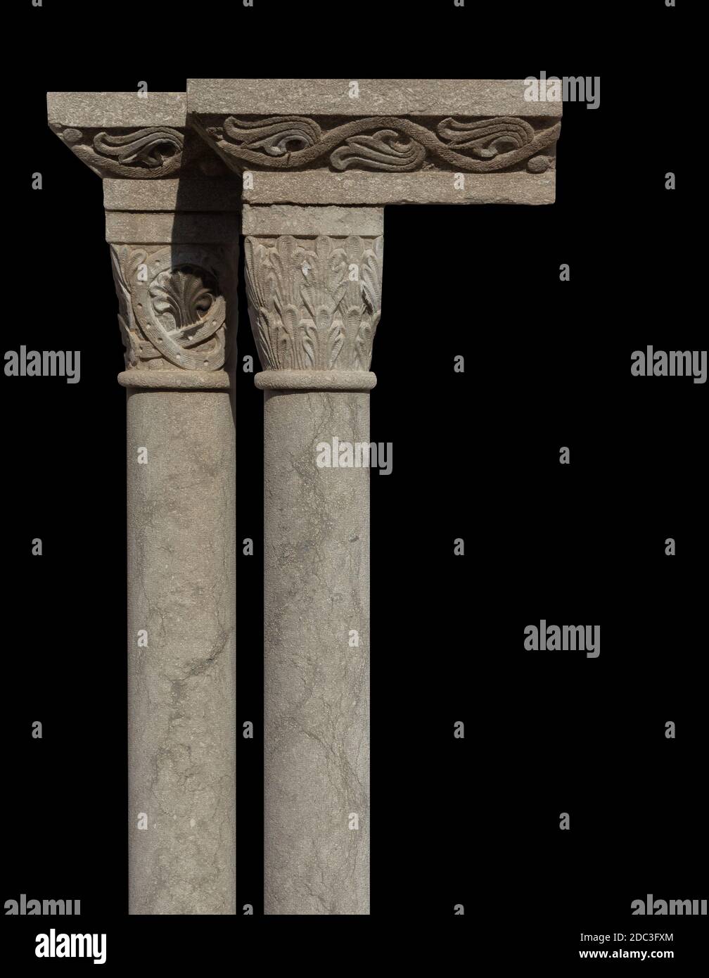 Elements of architectural decorations of buildings, columns and tops ...