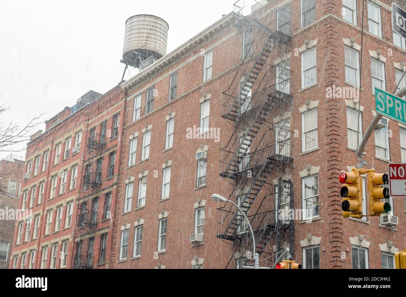 Typical Manhattan Apartment Blocks with Fire Escape Ladders and Water ...