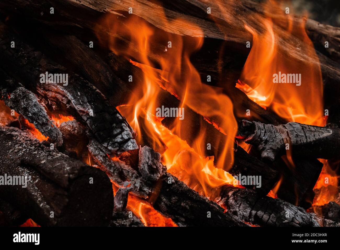 Fire burning tree branches, ember glowing Stock Photo - Alamy
