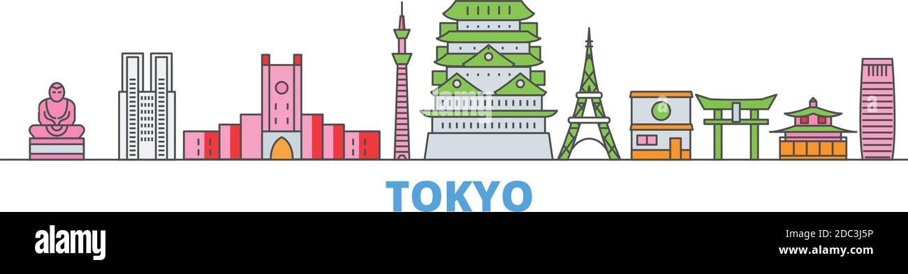 Japan, Tokyo line cityscape, flat vector. Travel city landmark, oultine ...