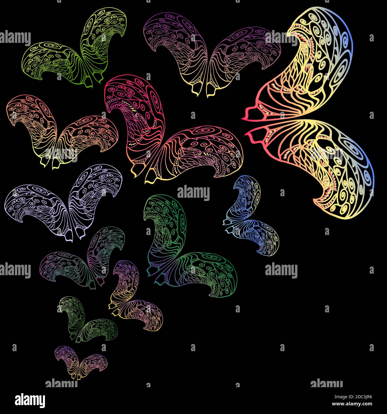 a set of multi-colored stylized butterflies of patterns Stock Vector ...