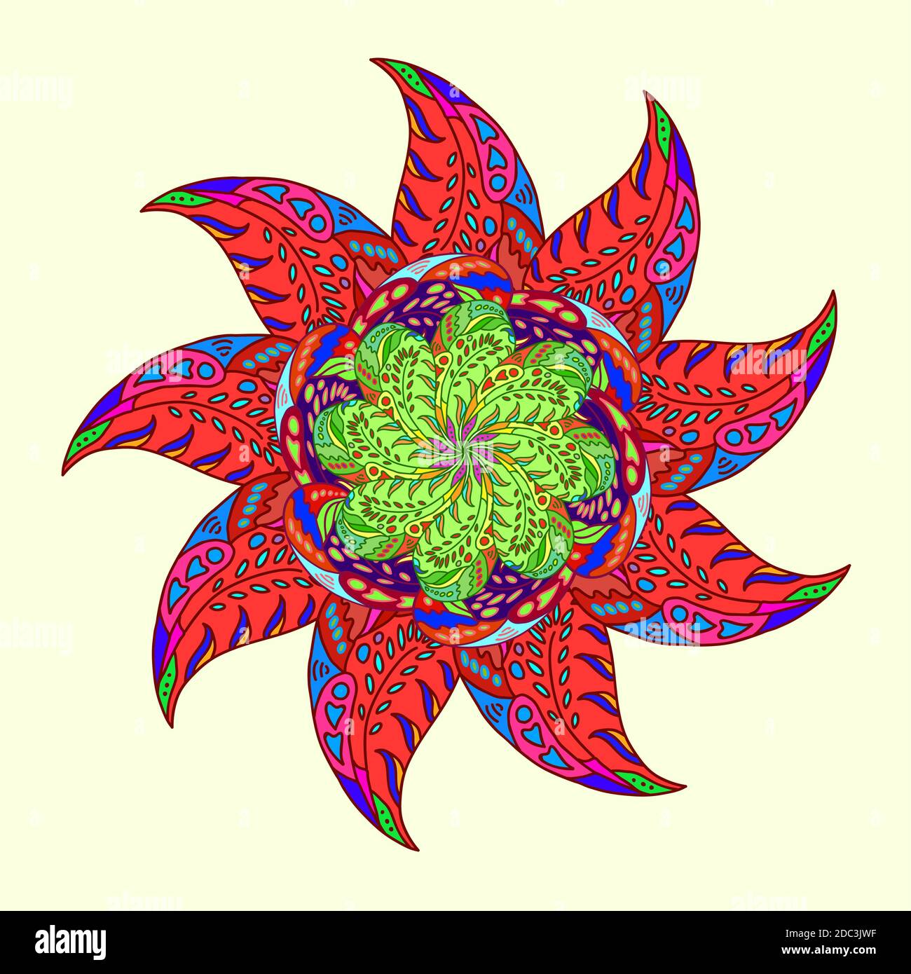 round ornamental pattern from colored floral doodle elements Stock ...