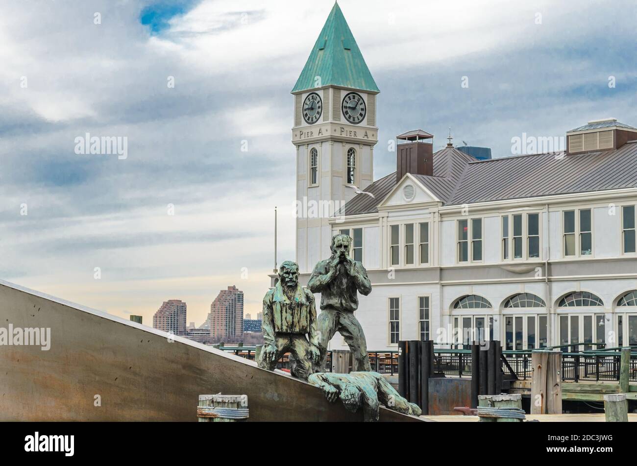 American Merchant Mariner`s Memorial. Statue of Refugees Calling for ...