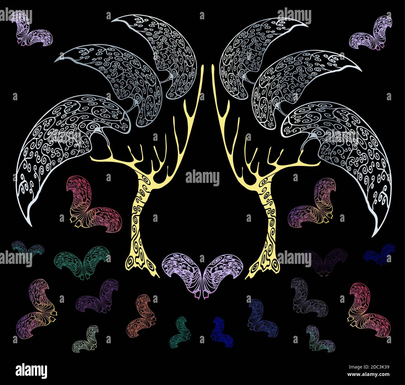 abstract different colour doodle tree with psychodelic patterns Stock ...