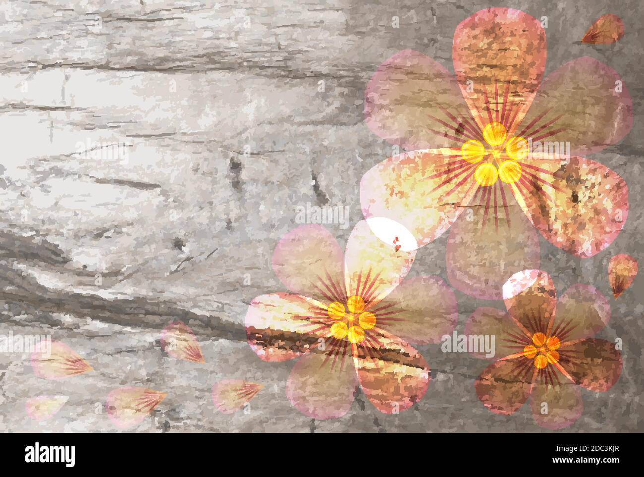 translucent flowers on a background of natural stone Stock Vector Image ...