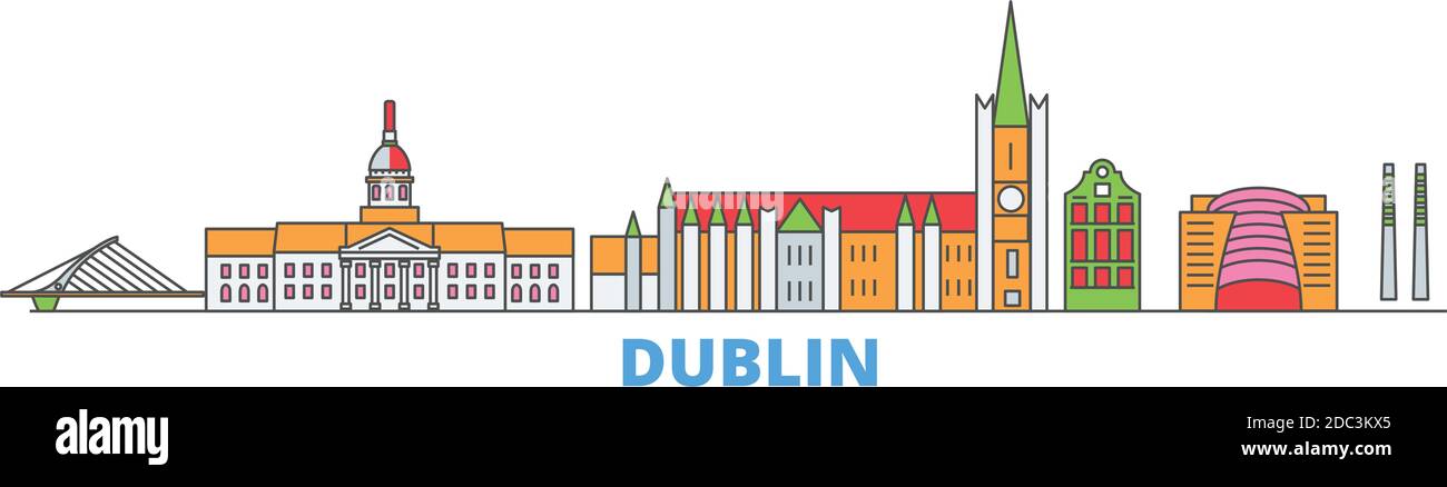 Irland, Dublin line cityscape, flat vector. Travel city landmark ...