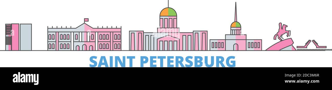 Russia, Saint Petersburg City line cityscape, flat vector. Travel city ...