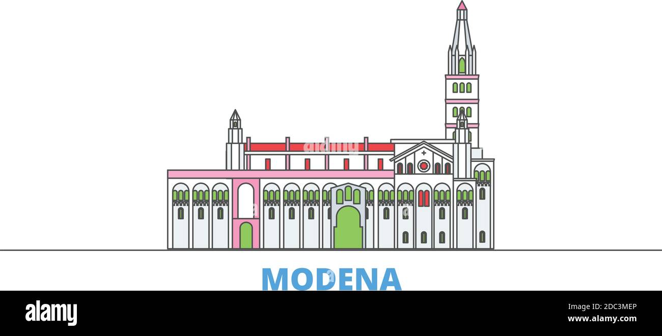 Italy, Modena line cityscape, flat vector. Travel city landmark ...