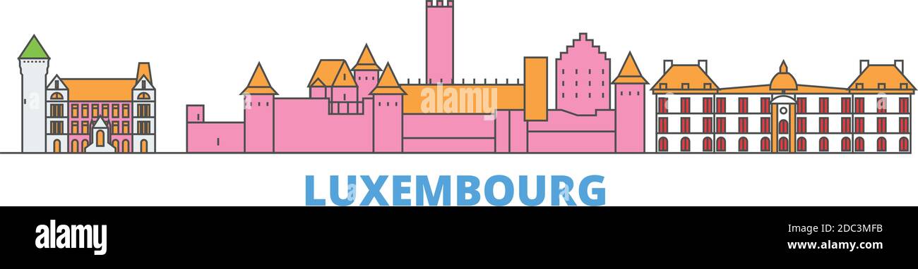 Luxembourg line cityscape, flat vector. Travel city landmark, oultine ...