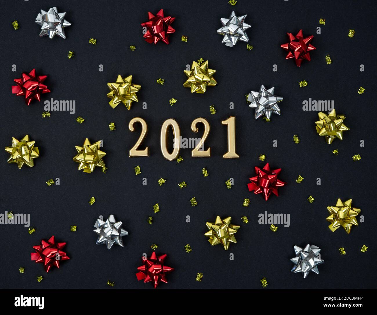 Christmas bows for decoration with numbers 2021. New Year. Copy space ...