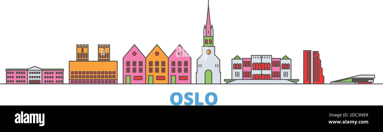 Norway, Oslo line cityscape, flat vector. Travel city landmark, oultine ...