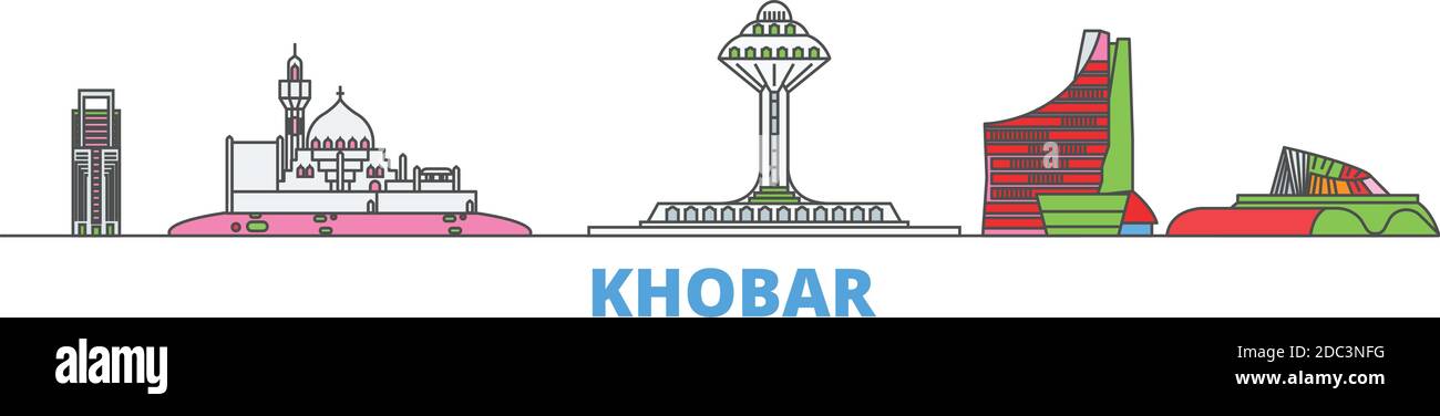 Saudi Arabia, Khobar line cityscape, flat vector. Travel city landmark ...