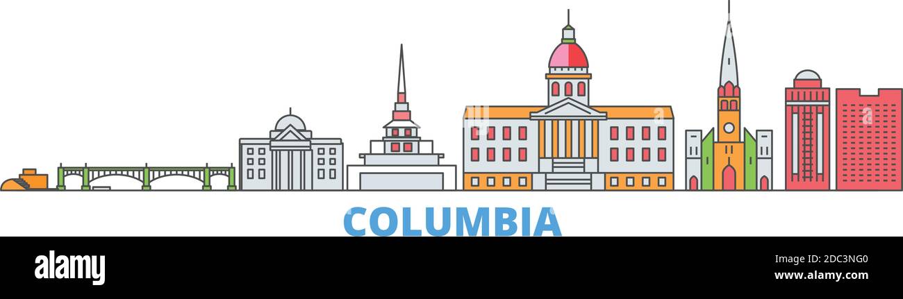 United States, Columbia line cityscape, flat vector. Travel city ...
