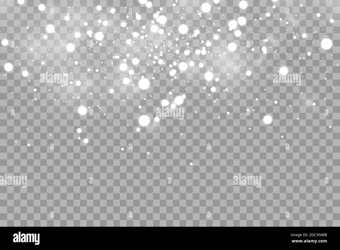 Falling hail or snow on a transparent background. Falling water drops ...