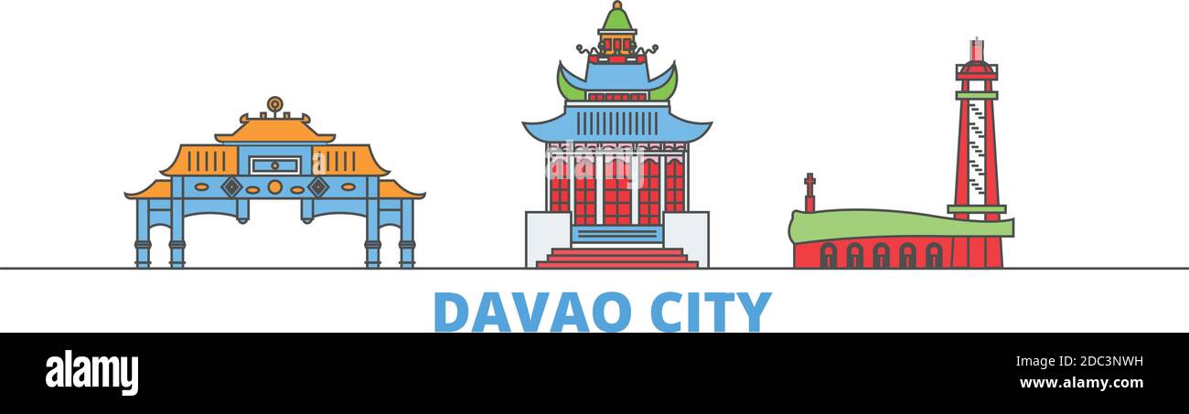 Philippines, Davao City line cityscape, flat vector. Travel city ...