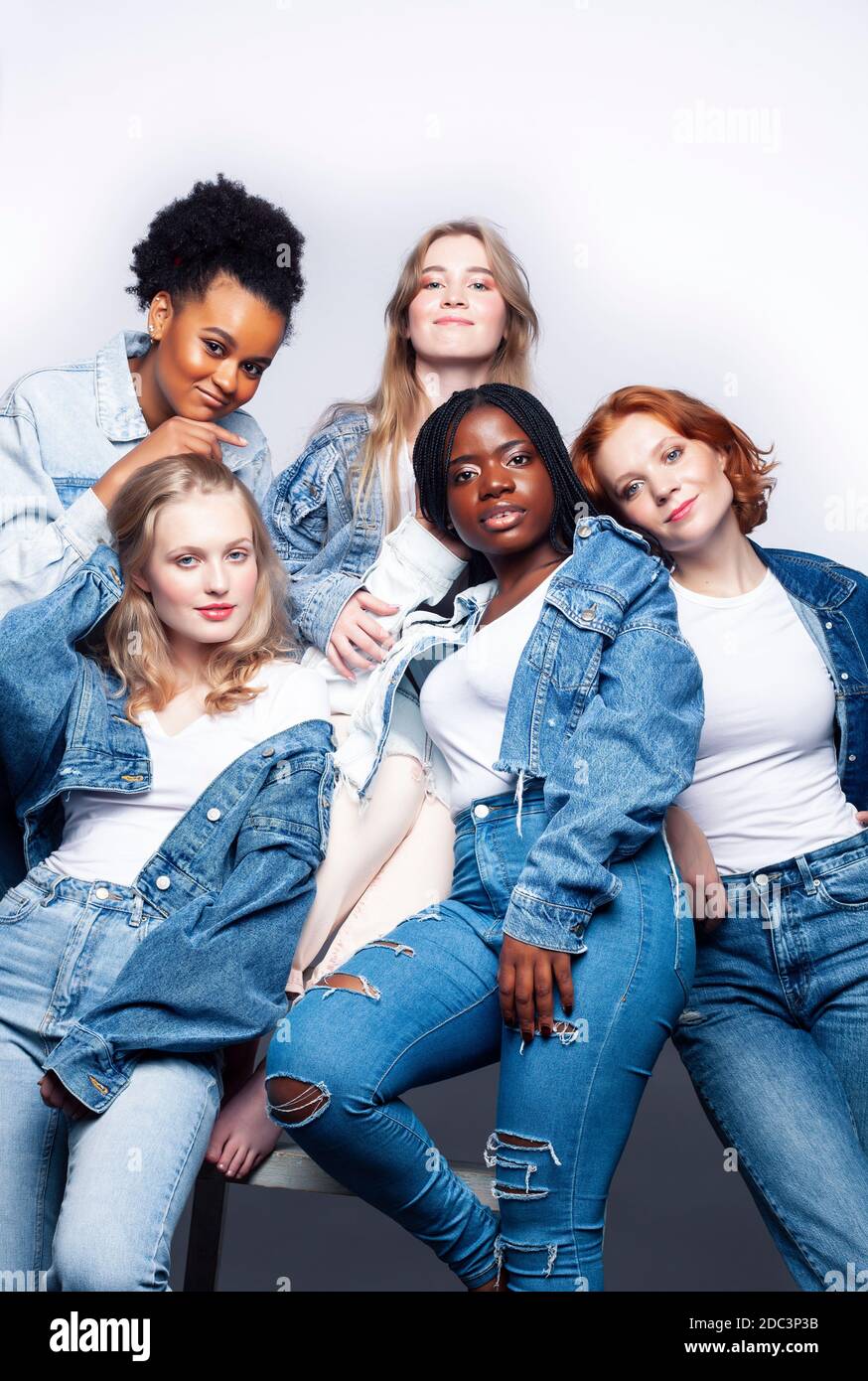 diverse multi nation girls group, teenage friends company cheerful ...