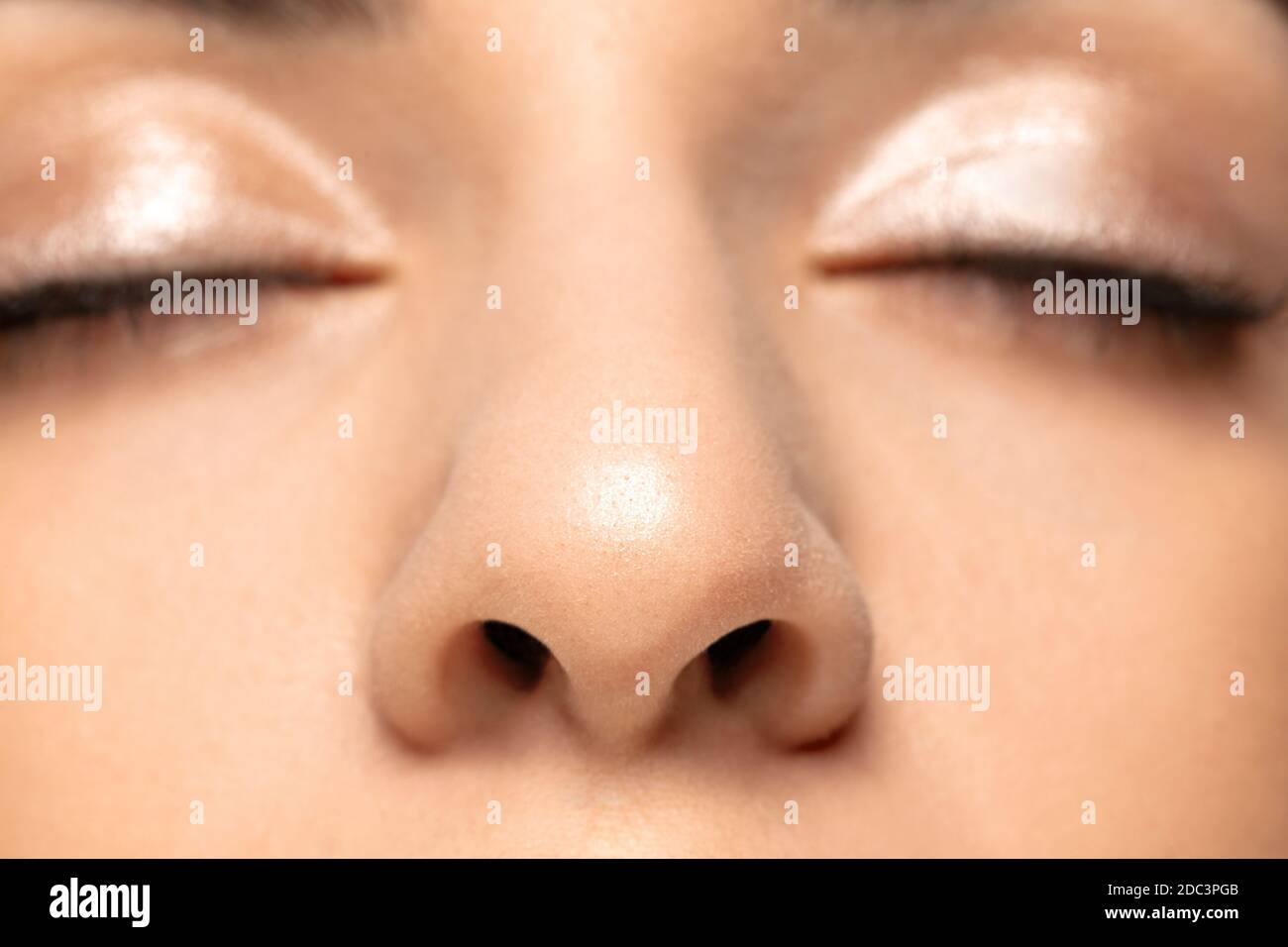 Eyelid, brow. Close up portrait of beautiful jewish female model. Parts ...