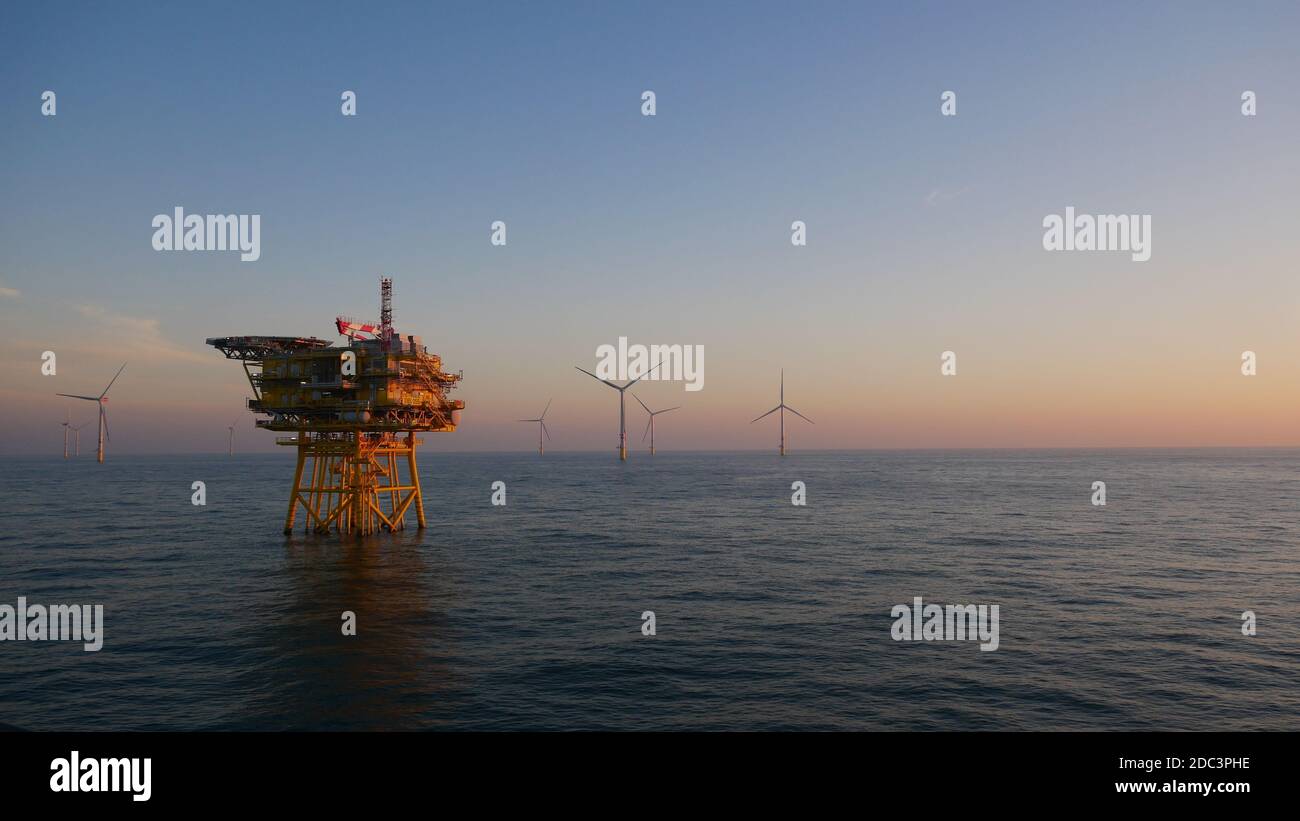 Offshore Substation in offshore wind farm in the north sea Stock Photo ...