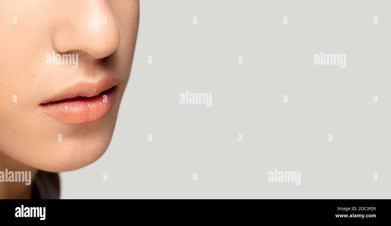 Lips, flyer. Close up portrait of beautiful jewish female model. Parts ...