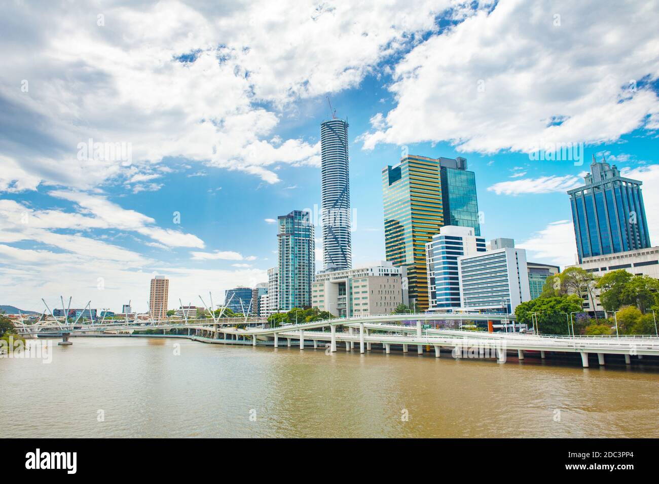 Brisbane skyline with skyscrapers across the Brisbane river. Queensland ...