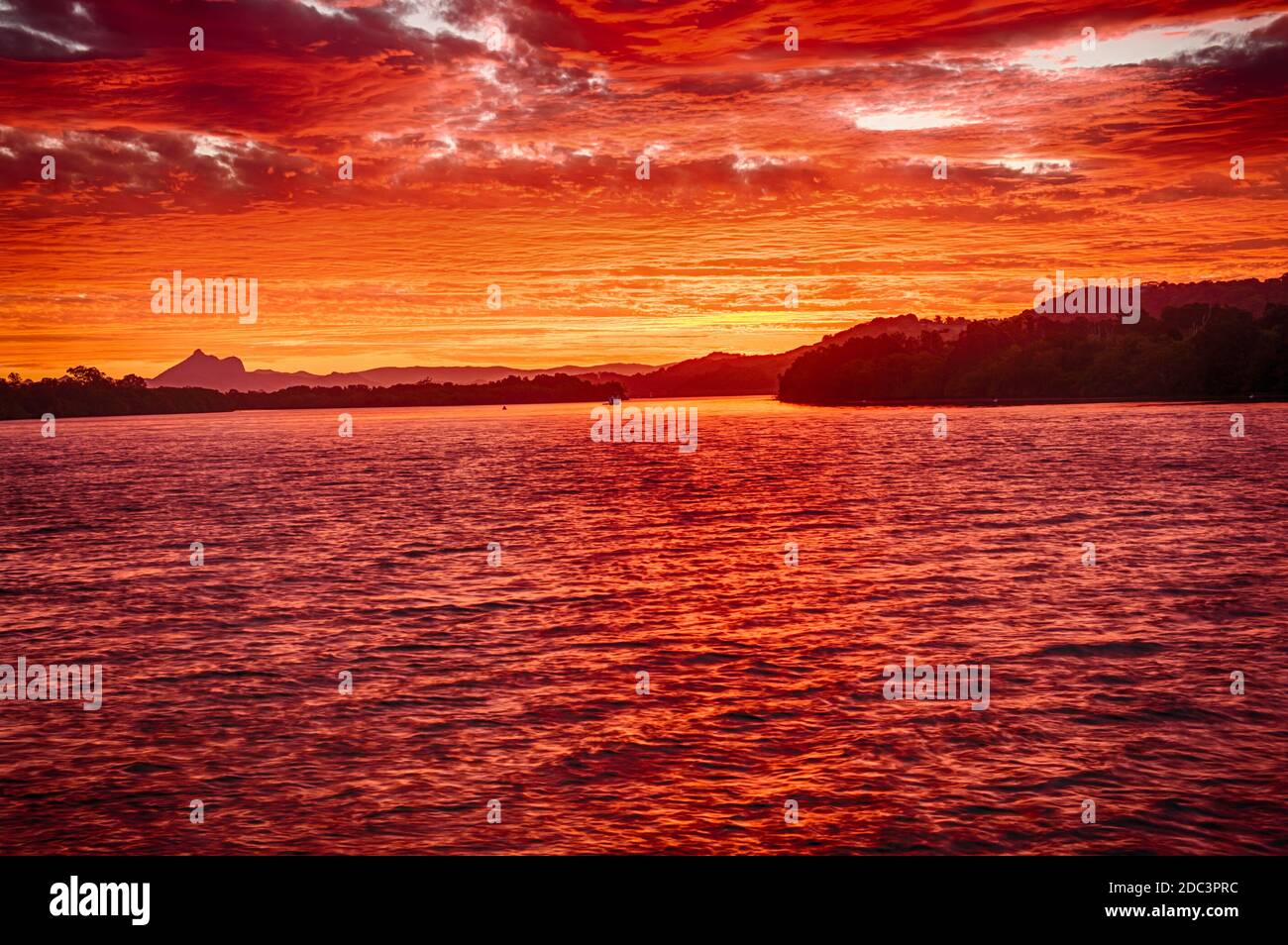 Wonderful sunset over the Tweed River at Chinderah with a Mt. Warning ...