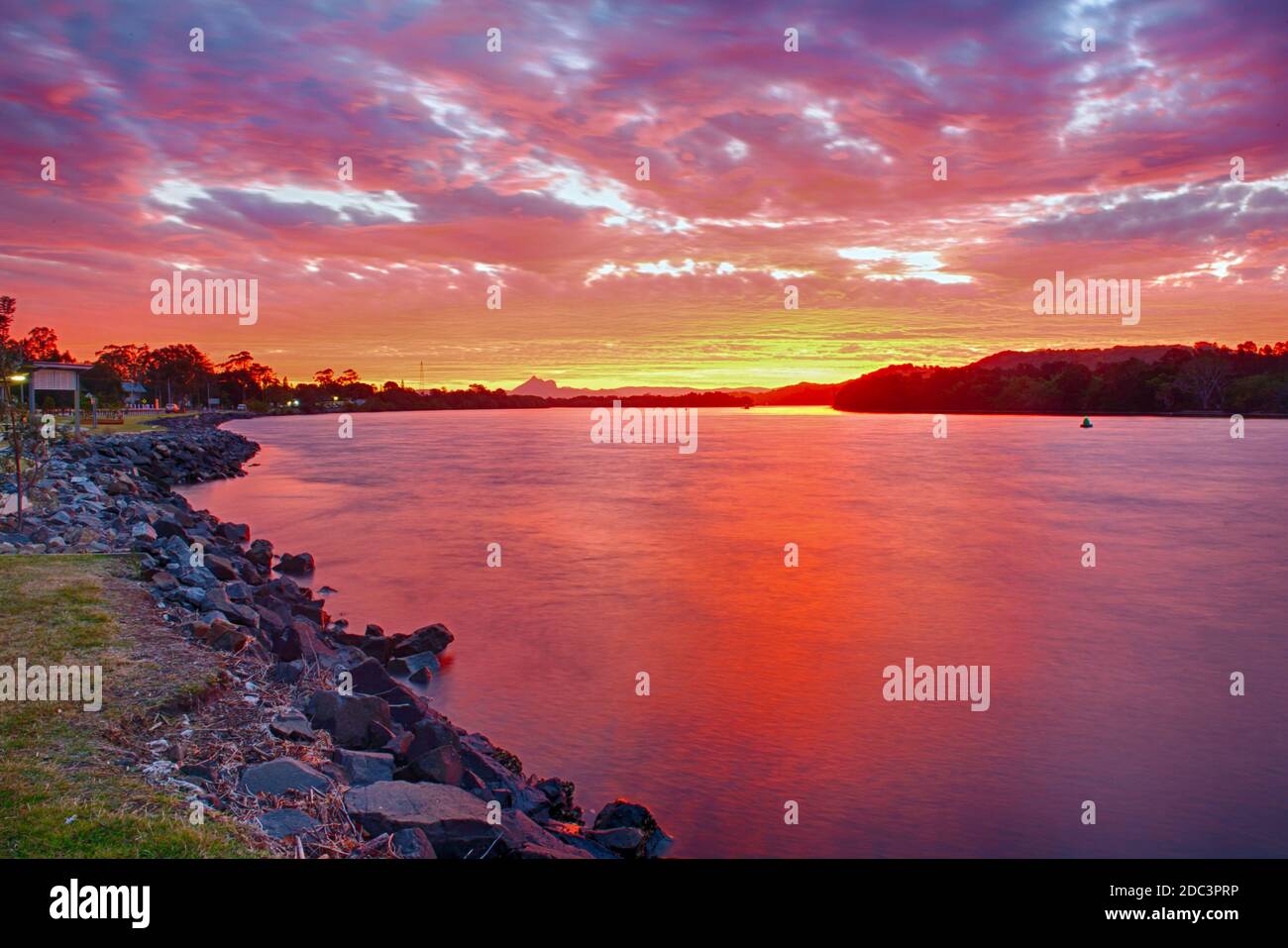 Wonderful sunset over the Tweed River at Chinderah with a Mt. Warning ...