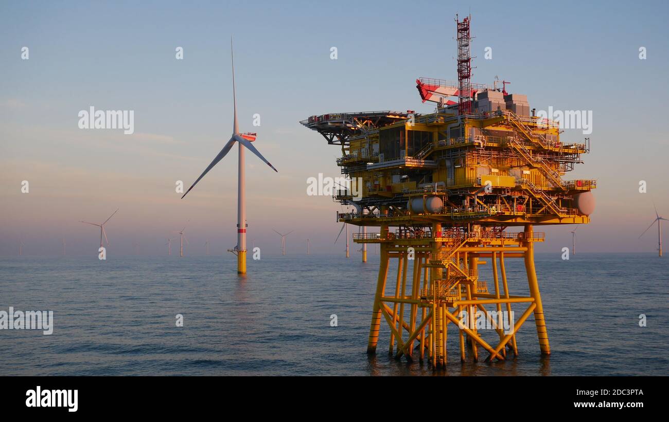 Offshore Substation in offshore wind farm in the north sea Stock Photo ...