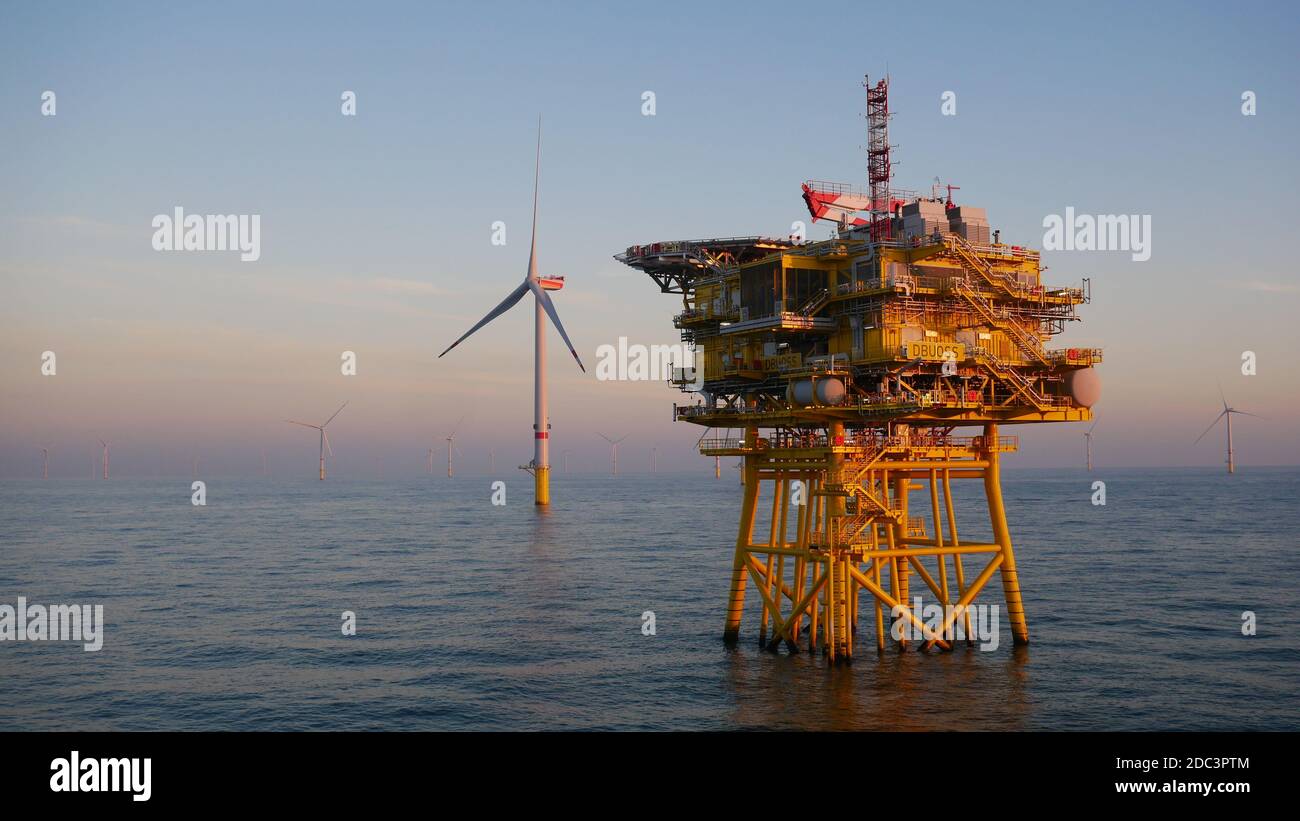 Offshore Substation in offshore wind farm in the north sea Stock Photo ...