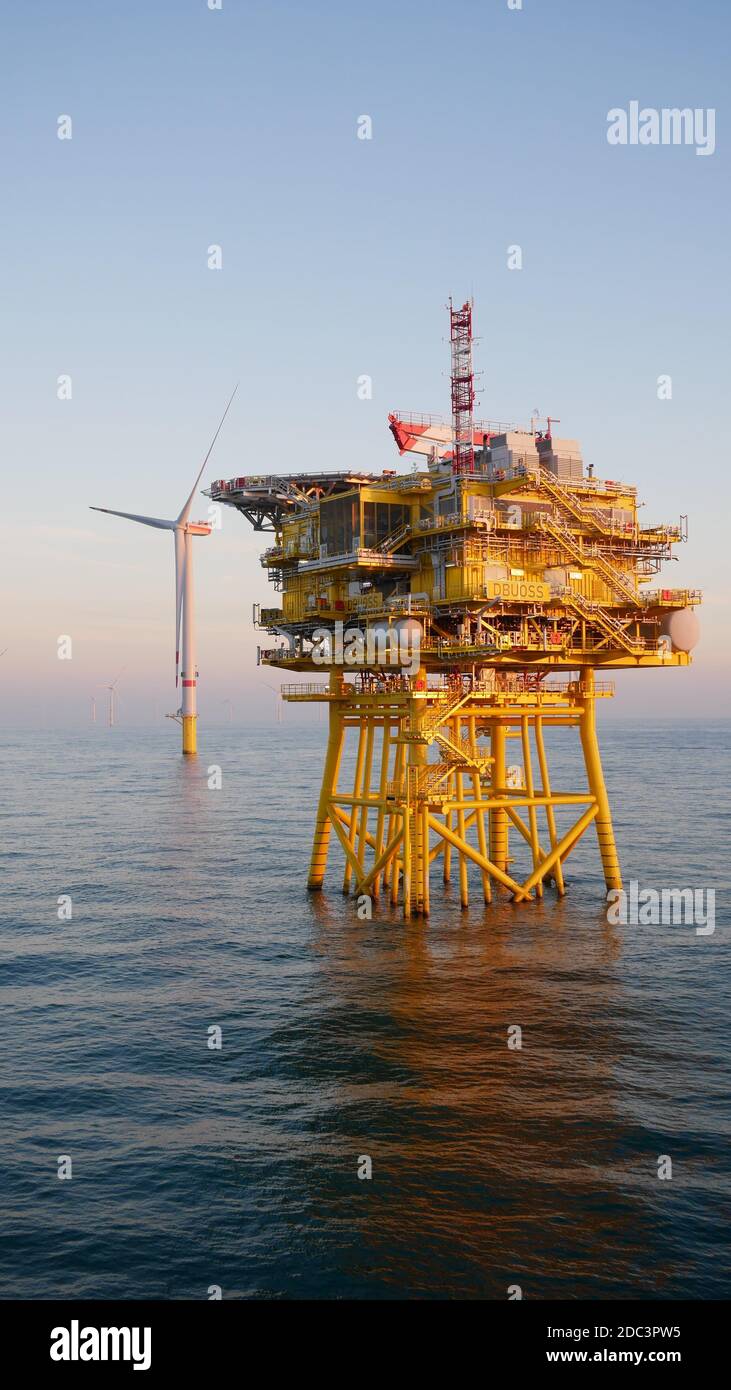 Offshore Substation in offshore wind farm in the north sea Stock Photo ... Offshore Substation in offshore wind farm in the north sea Stock Photo ...