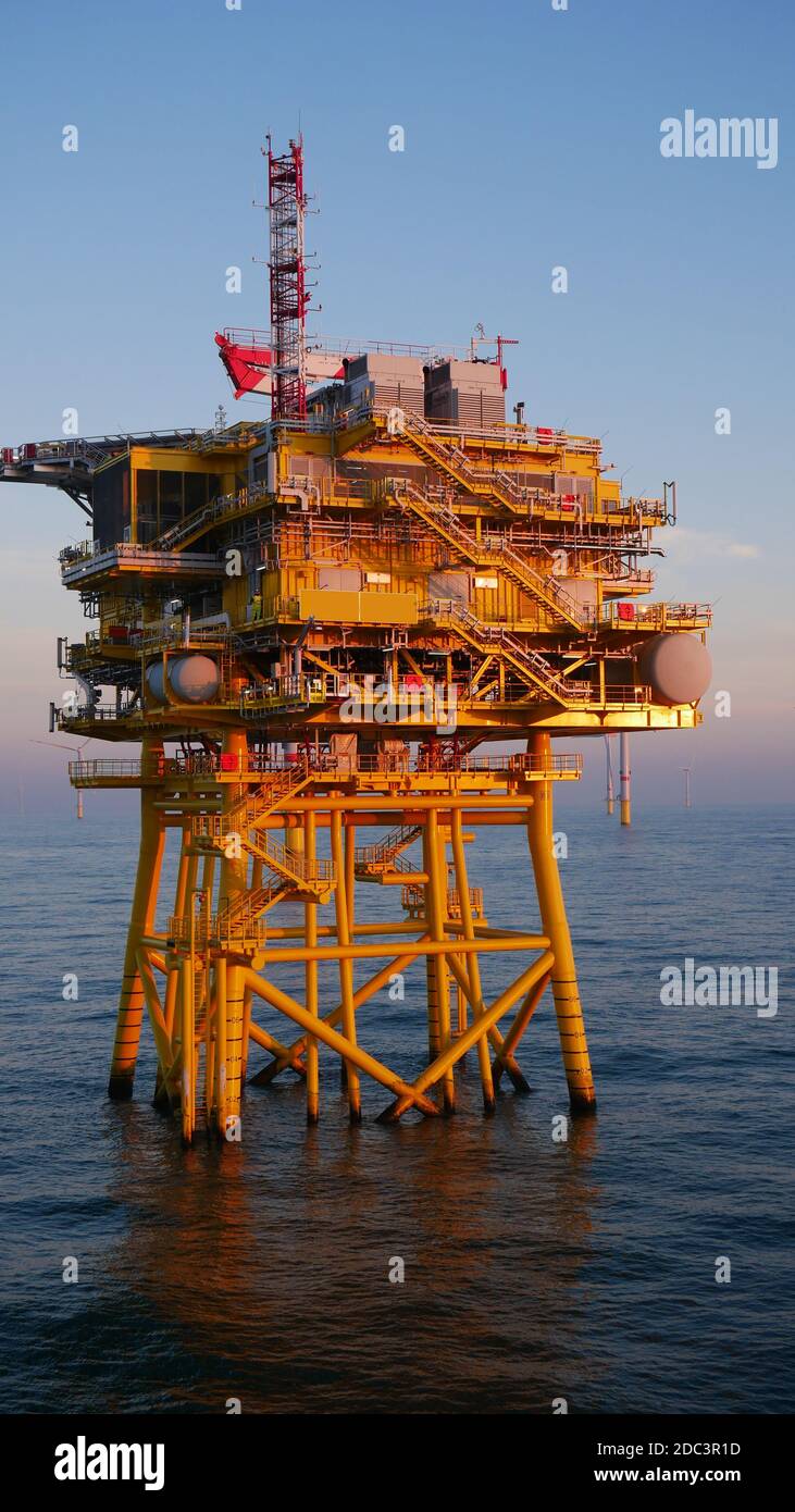 Offshore Substation in offshore wind farm in the north sea Stock Photo ...